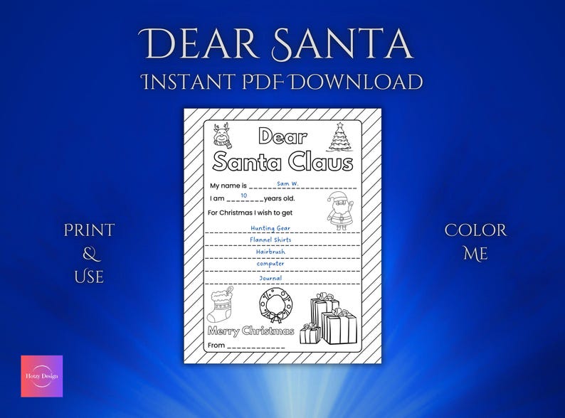 Dear Santa Coloring Page Printable Letter Size - Etsy