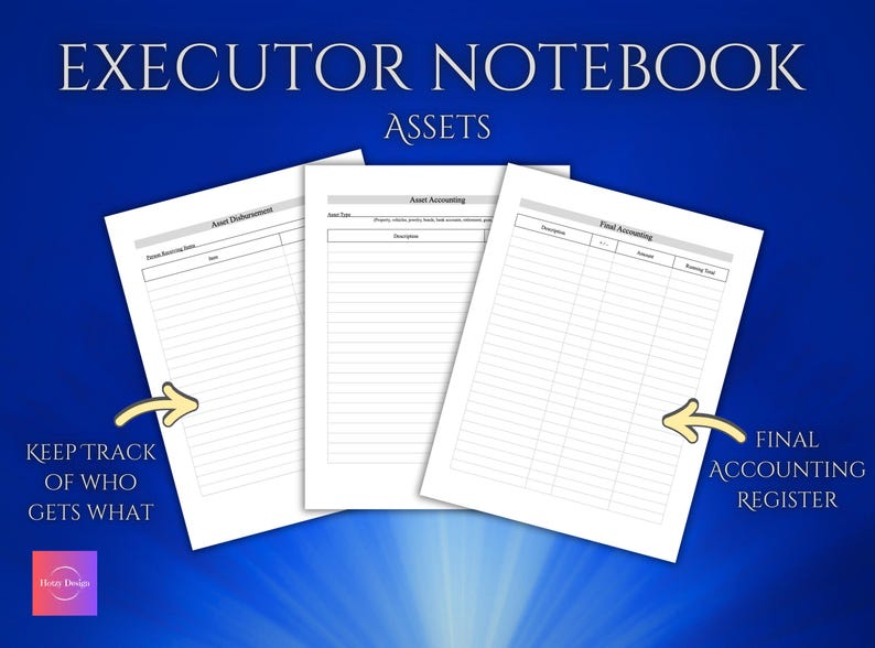 Executor Notebook Worksheets for Bills, Assets, Financial, Personal ...