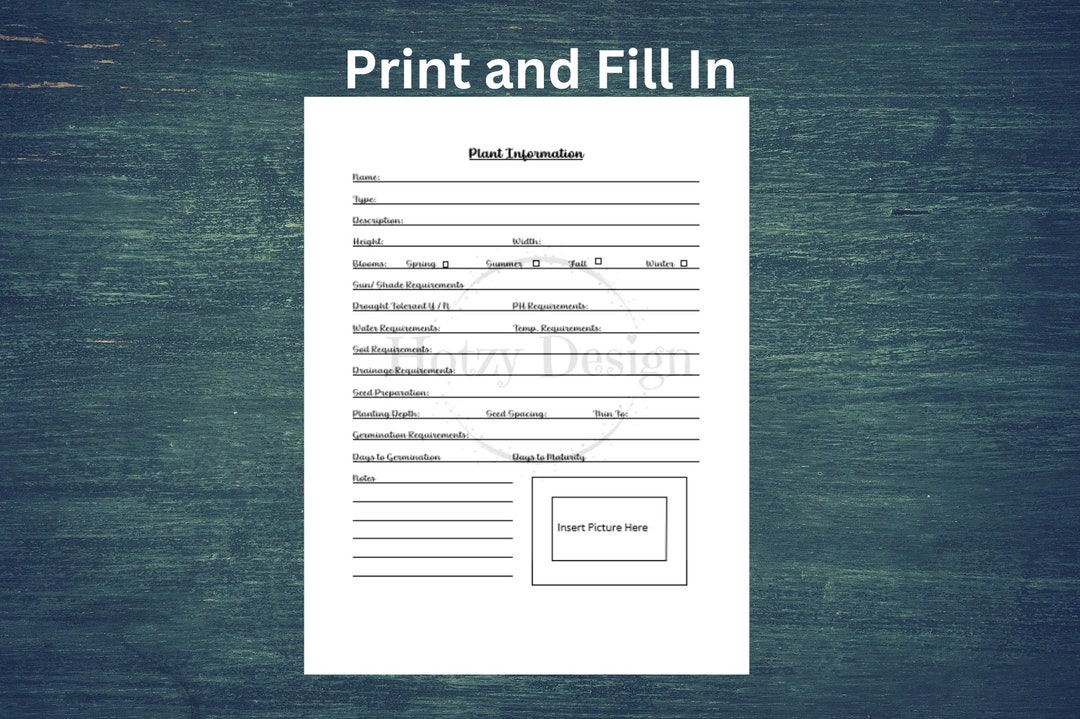 Plant / Flower Information Sheet Chart Printable - Etsy