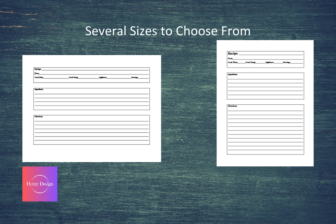 Recipe Page Insert Template 6 Sizes 5 Colors Printable - Etsy