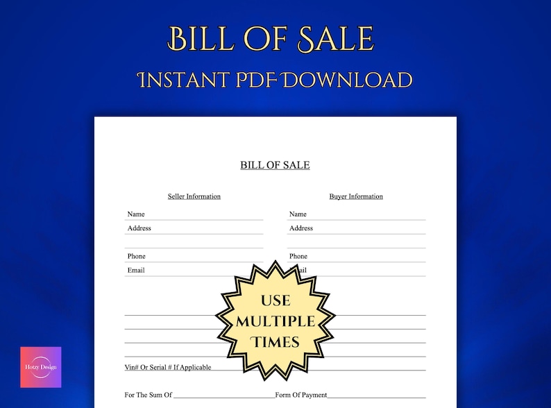 Bill of Sale/proof of Purchase Template for General Items, Motor ...