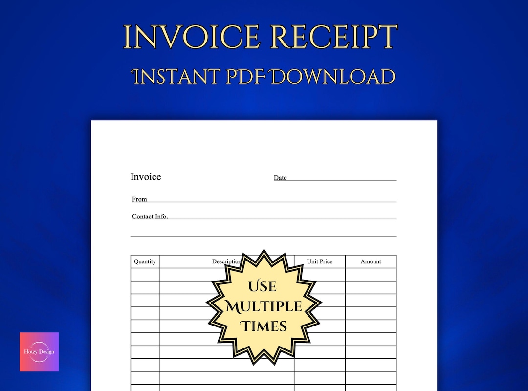 Printable Invoice Receipt Template: Universal Design, 12 Colors (letter ...