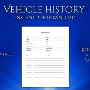 Vehicle Information Chart History Template Page Printable - Etsy