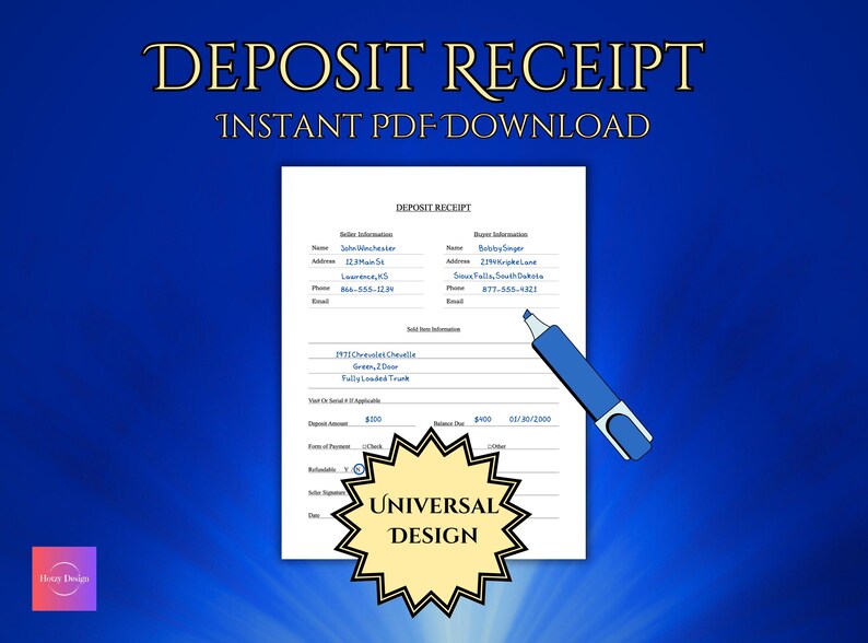 Deposit Receipt Template | Security Deposit | Universal Design ...