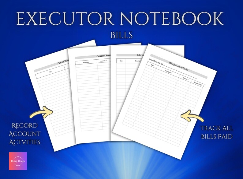 Executor Notebook Worksheets for Bills, Assets, Financial, Personal ...