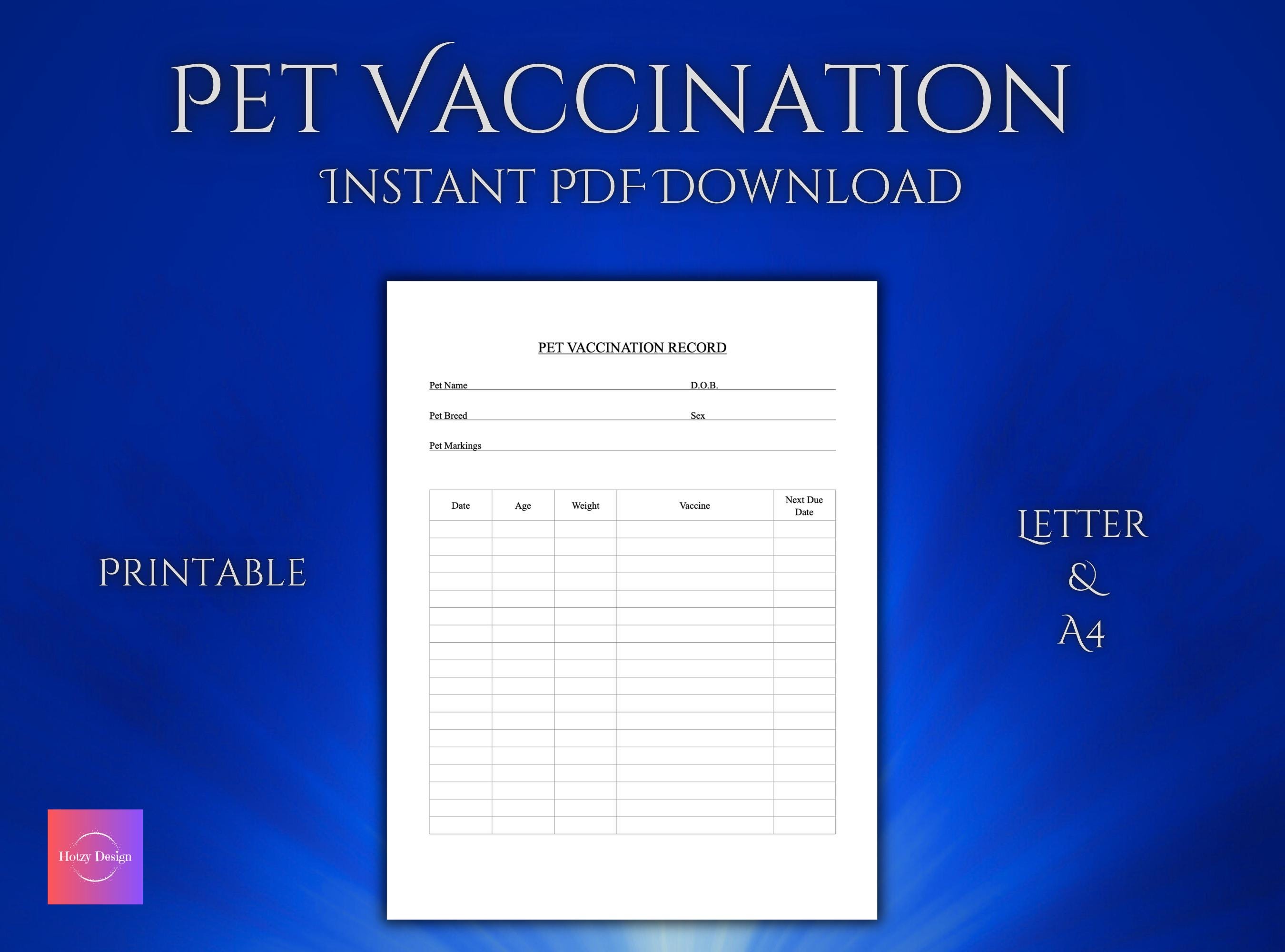 Pet Vaccination Record Chart - Printable - Etsy