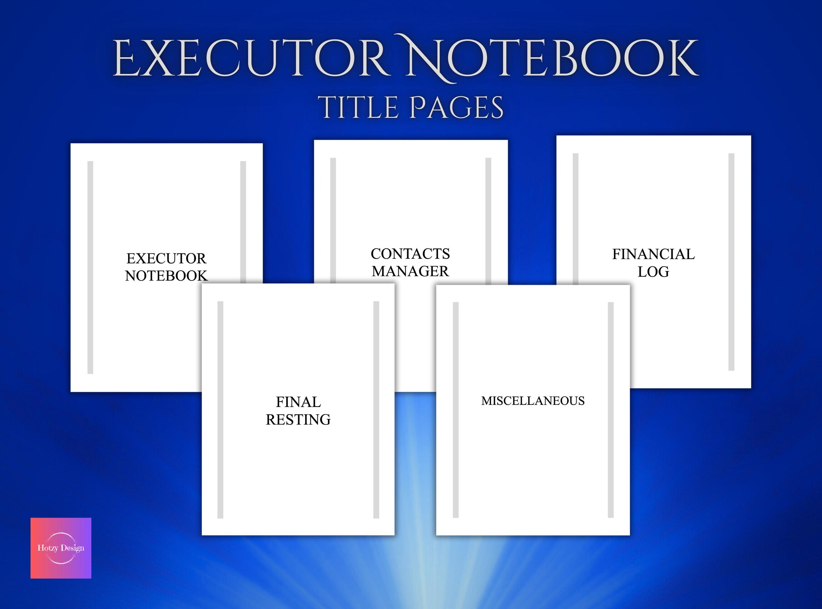 Executor Notebook Worksheets for Bills, Assets, Financial, Personal ...