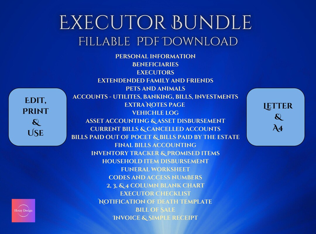 Executor Notebook Bundle - Help With Organizing Estate Finances, Assets ...
