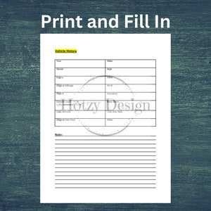 Vehicle Information Chart History Template Page - Etsy