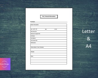 Pet Information Sheet-dog Care Sheet Dogcare (Instant Download) - Etsy