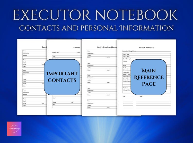 Executor Notebook** Help With Bills, Assets, Financials, Contacts, Funeral Services, and More ...