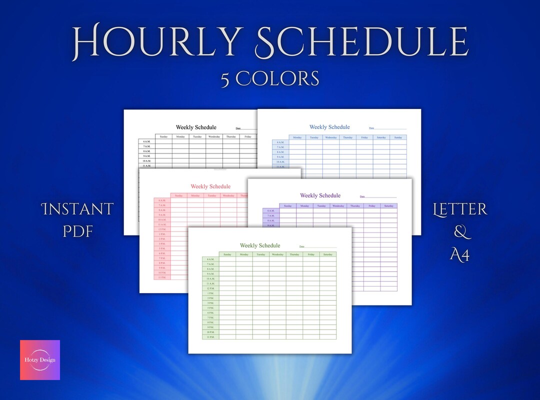 Printable Hourly Weekly Schedule: Letter & A4 (digital Download) - Etsy