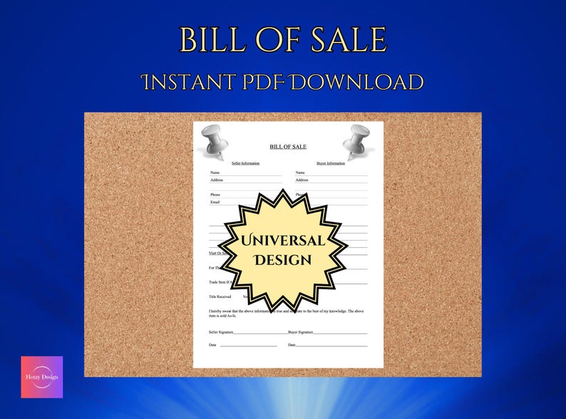 Bill of Sale/proof of Purchase Template for General Items, Motor ...