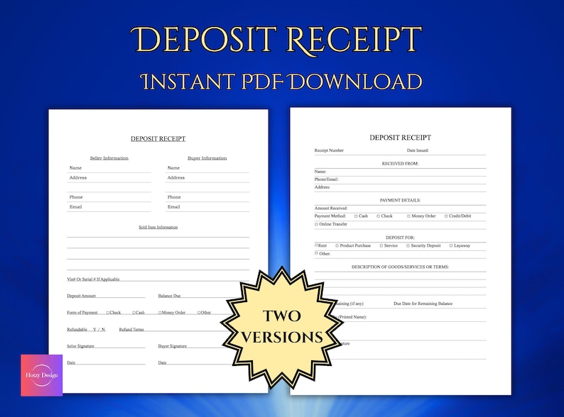 Deposit Receipt Template | Security Deposit | Universal Design ...