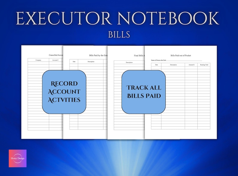 Executor Notebook: Estate Administration, Bills, Assets (printable PDF) - Etsy