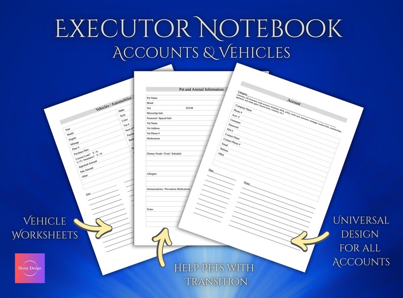 Executor Notebook Worksheets for Bills, Assets, Financial, Personal ...