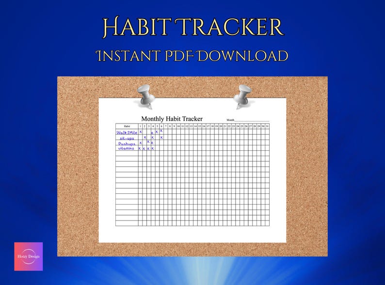 Monthly Habit Tracker: Printable Chart, A4 & Letter Size (digital ...