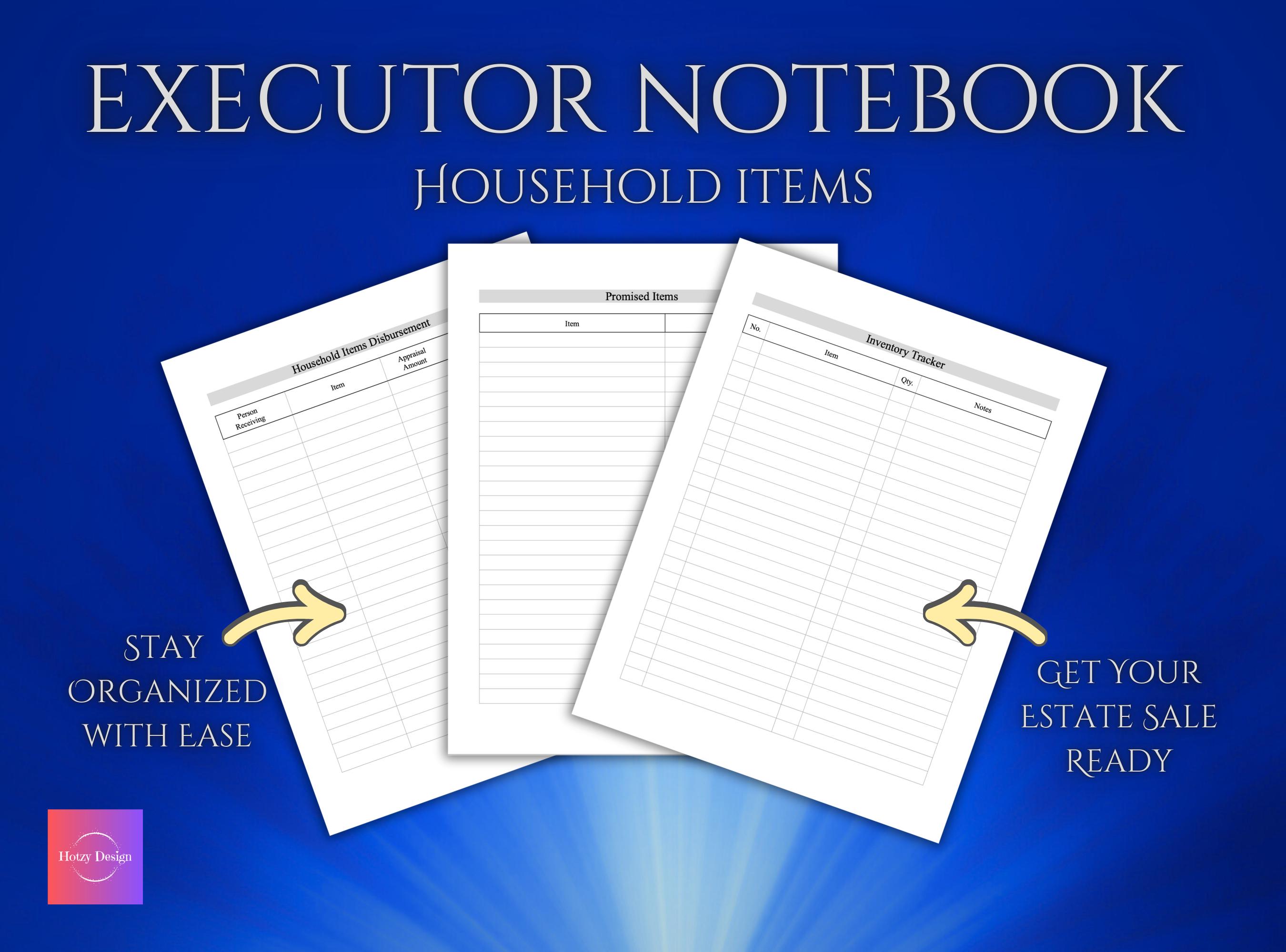 Executor Notebook Worksheets for Bills, Assets, Financial, Personal ...
