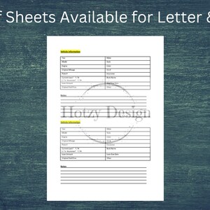 Vehicle Information Chart History Template Page - Etsy