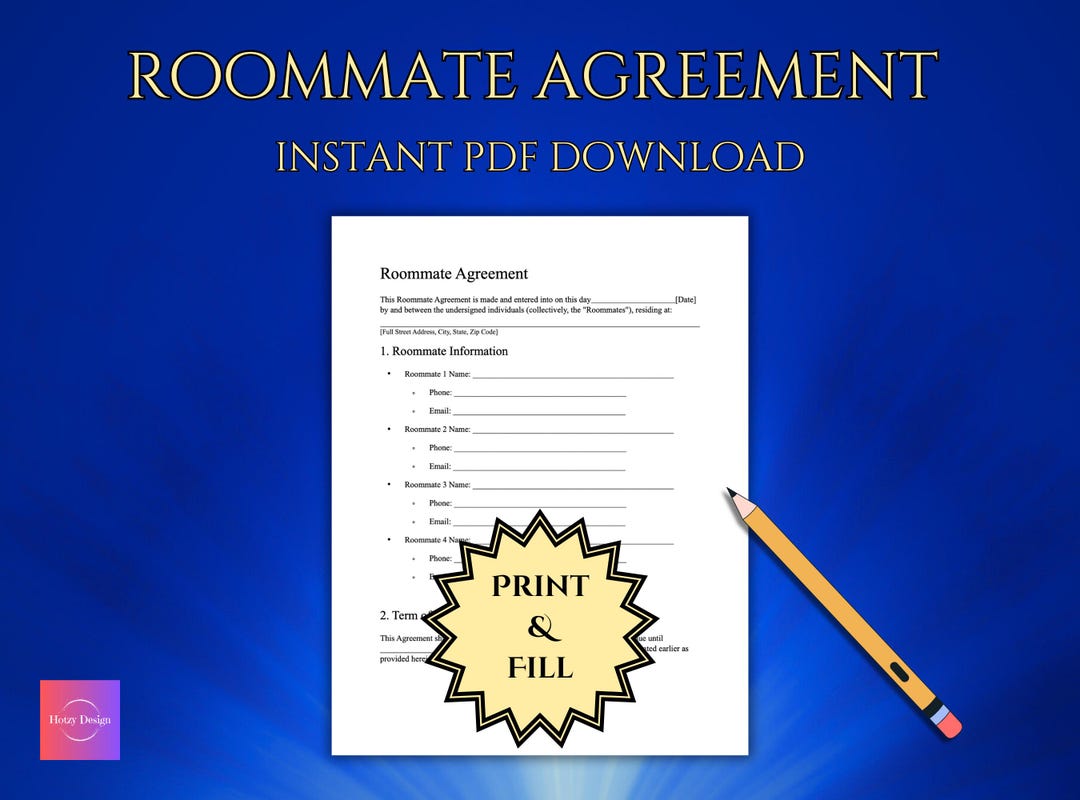 Roommate Agreement - Universal Design - Printable PDF - Letter and A4 ...