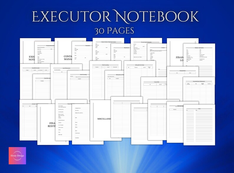Executor Notebook Worksheets for Bills, Assets, Financial, Personal ...