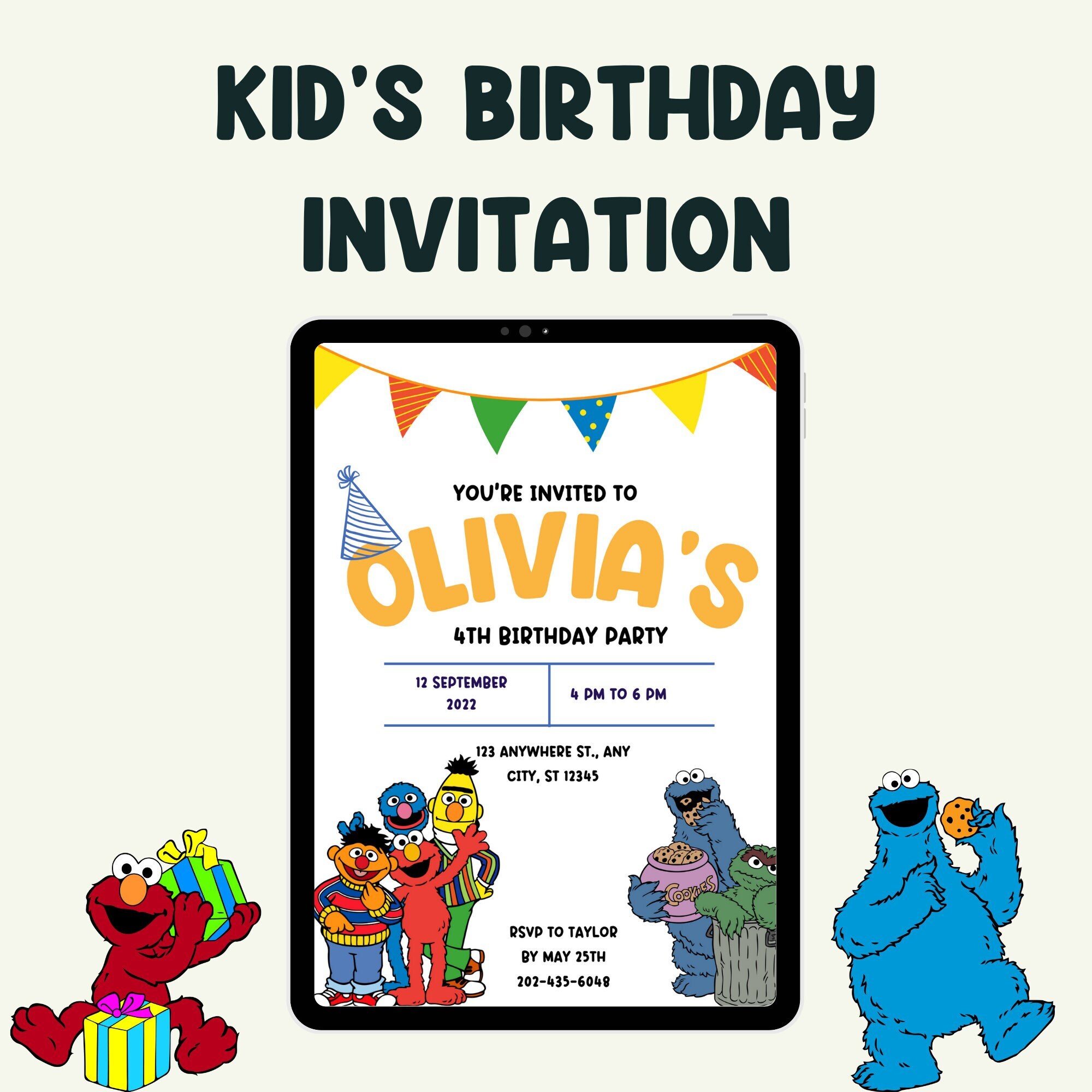 Sesame Street Birthday Invitation Simple Invitation Kids Birthday ...
