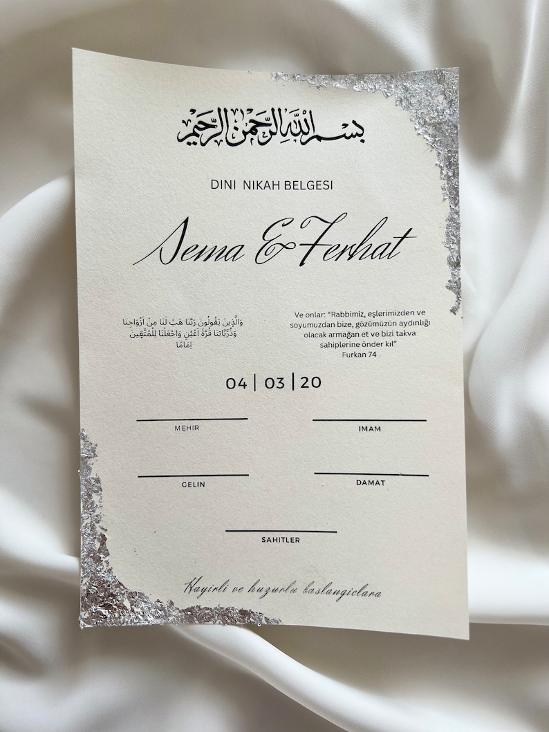 Dini Nikah Belgesi Islamic Marriage Certificate - Etsy
