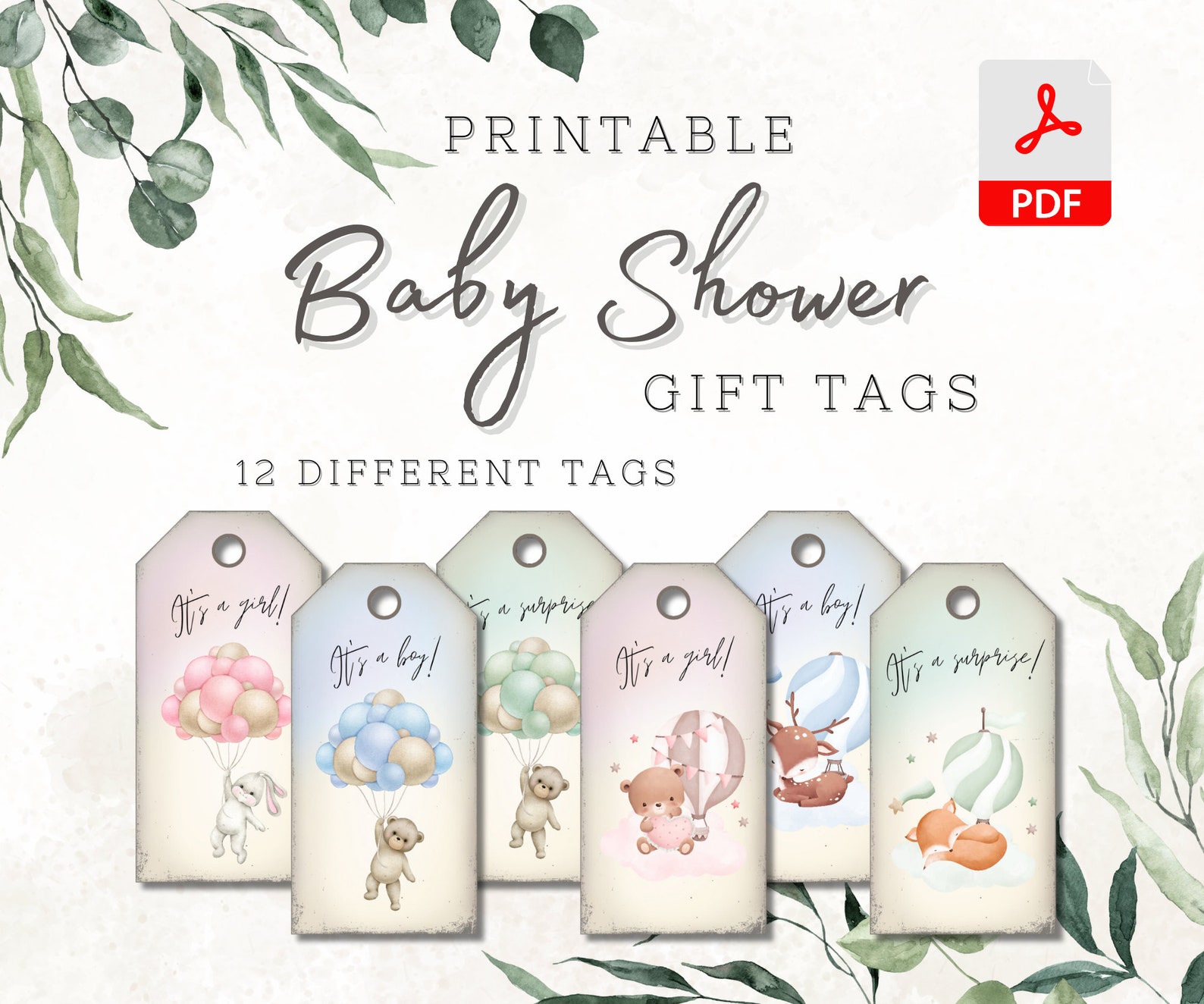 Printable Baby Shower Gift Tags | 3 Colours | PDF | 12 Designs | Gender ...