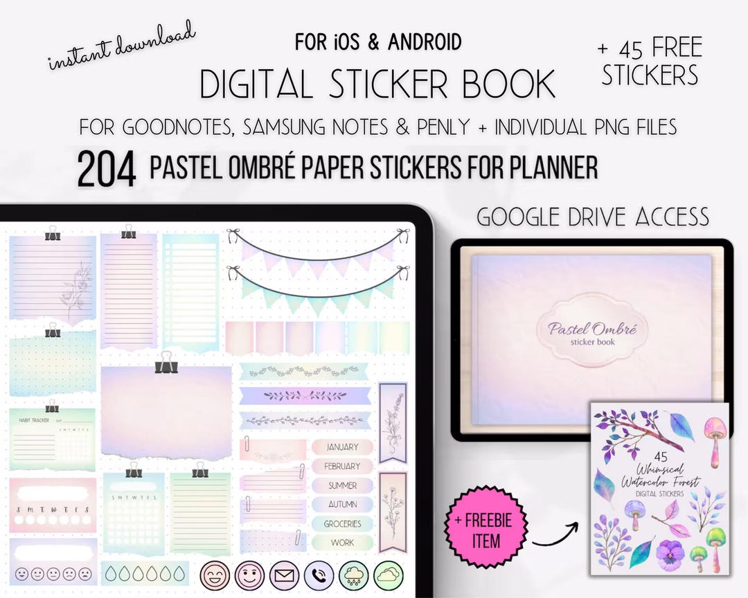 Pastel Ombré Digital Stickerbook + FREEBIE | for Goodnotes, Samsung ...