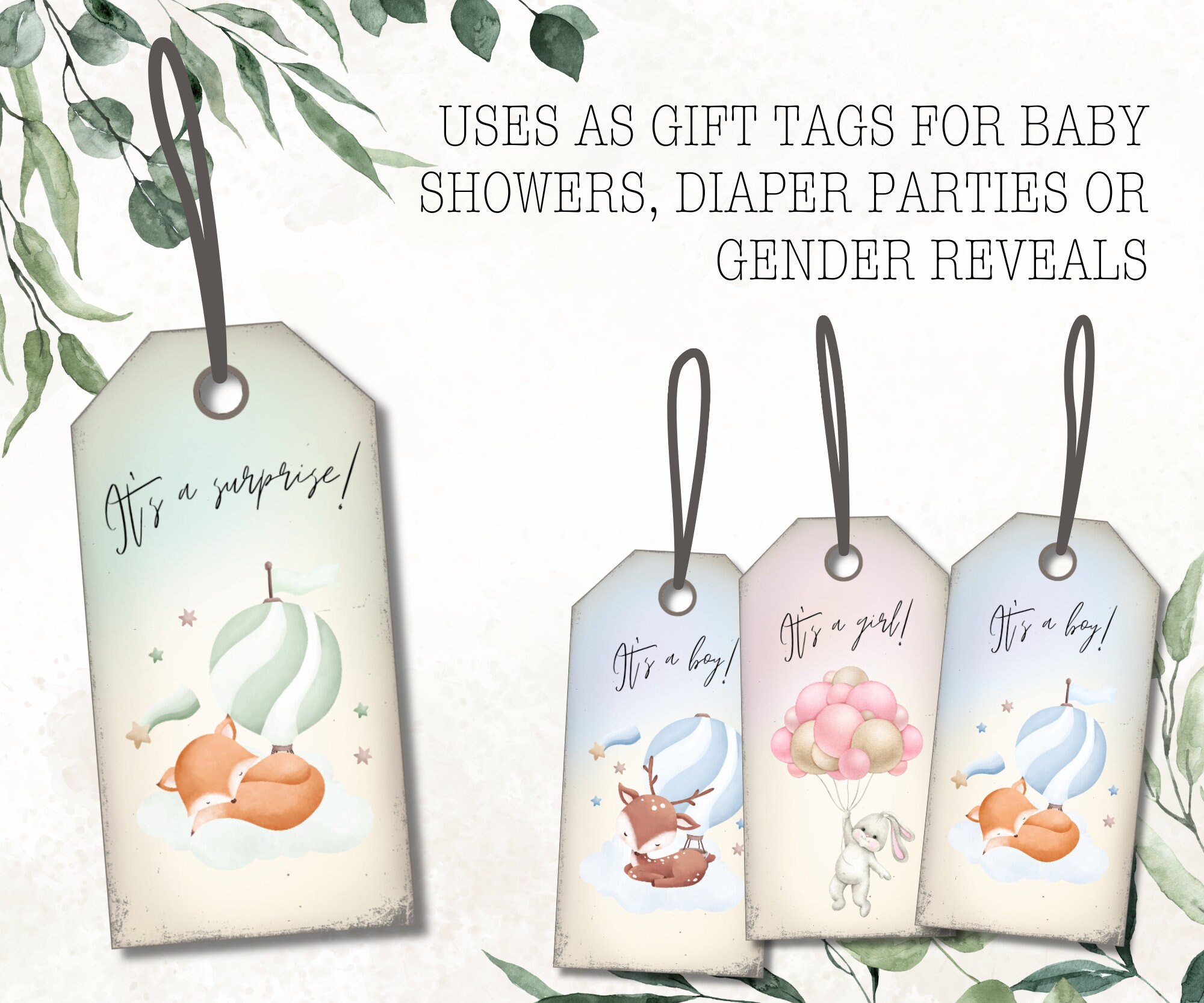 Printable Baby Shower Gift Tags | 3 Colours | PDF | 12 Designs | Gender ...
