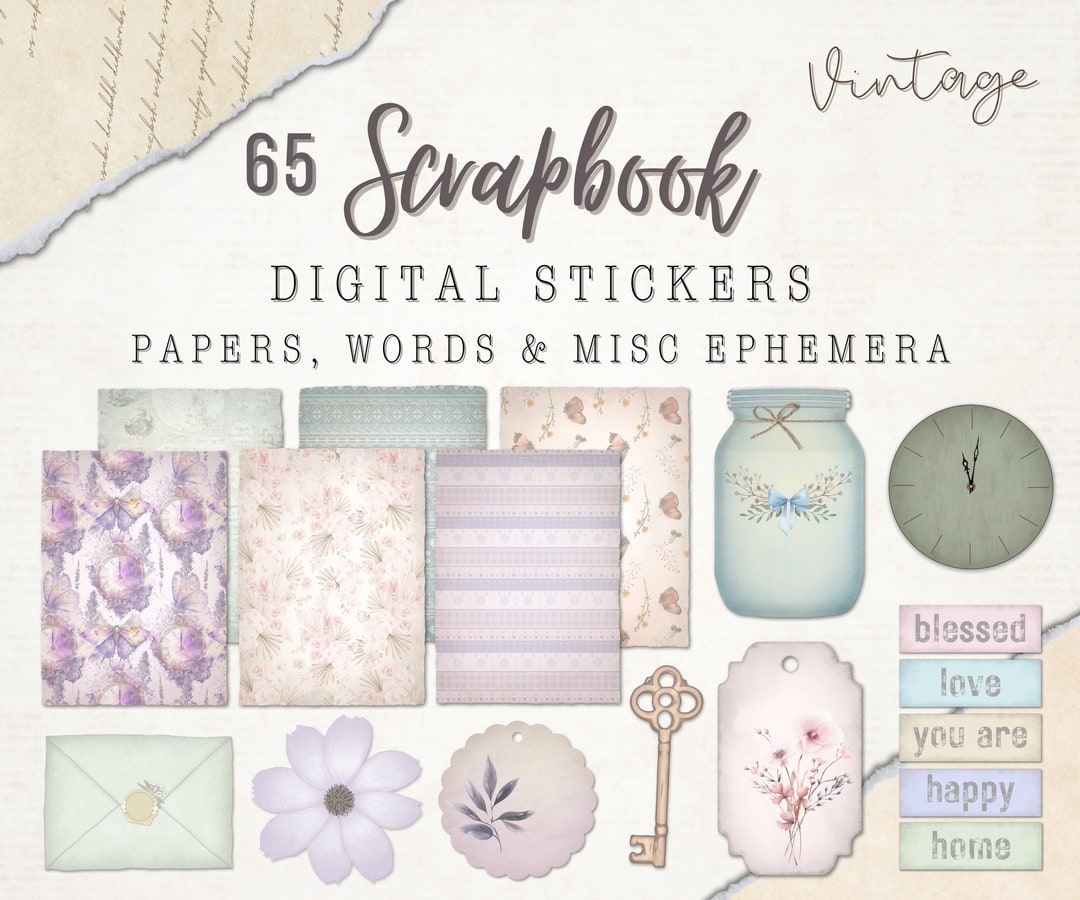 65 Scrapbook Digital Stickers | Vintage Miscellaneous Embellishments ...