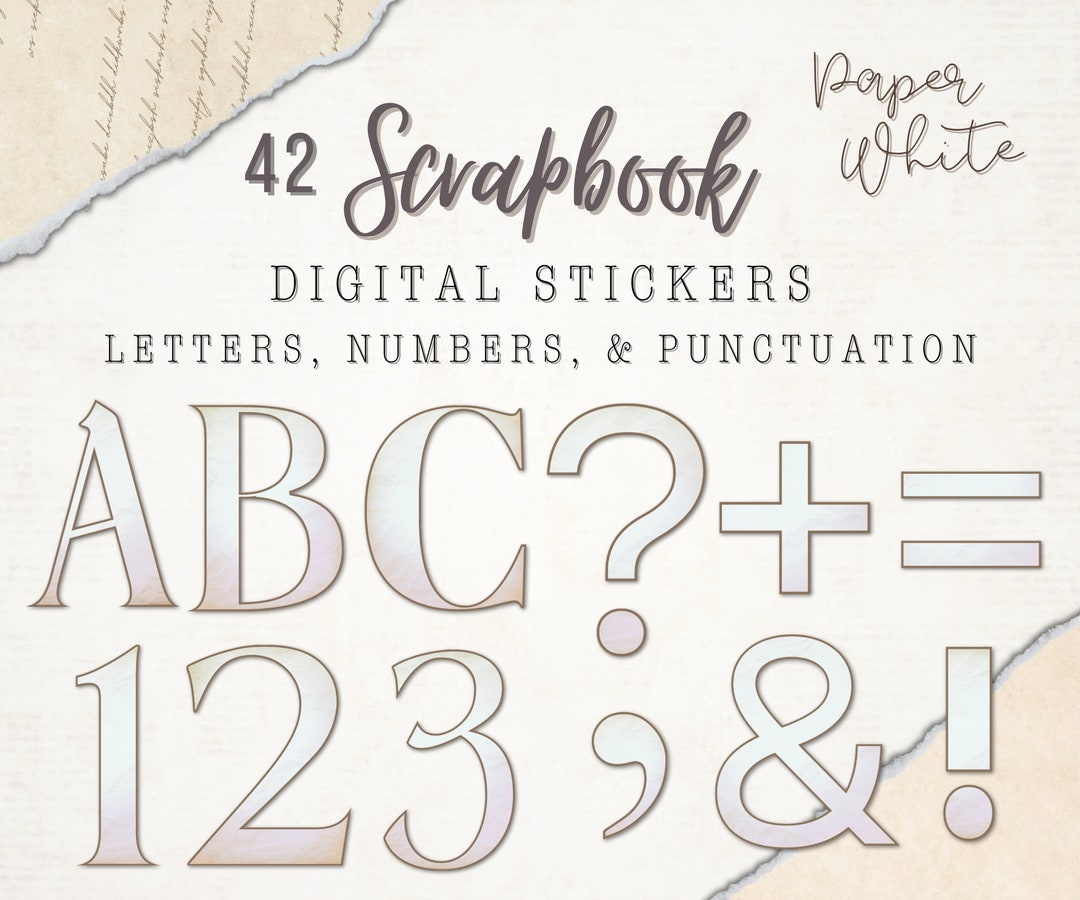 42 Alphabet Numbers & Punctuation Digital Scrapbook Stickers | Paper ...