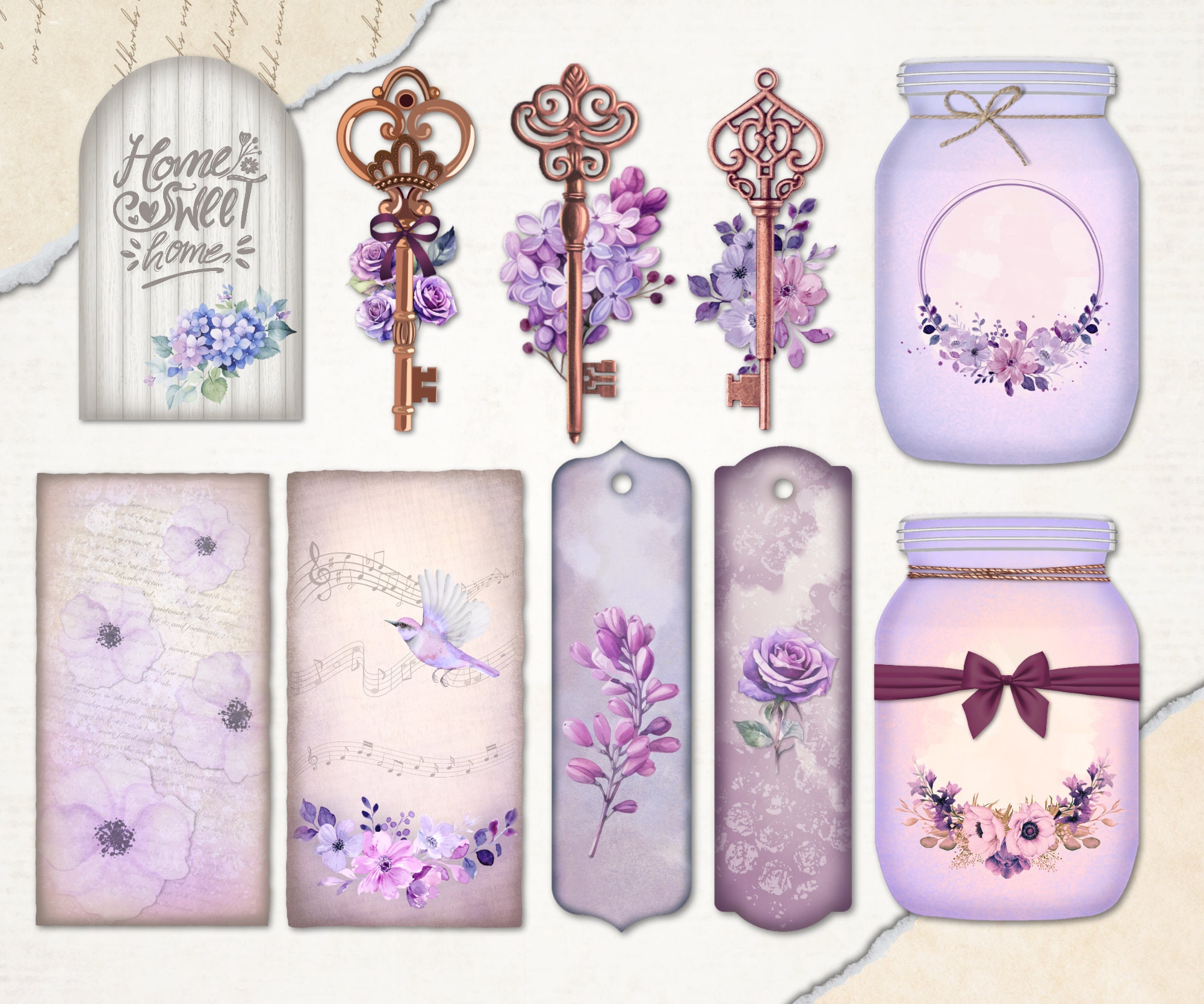 31 Scrapbook Digital Stickers Vintage Purple Miscellaneous ...