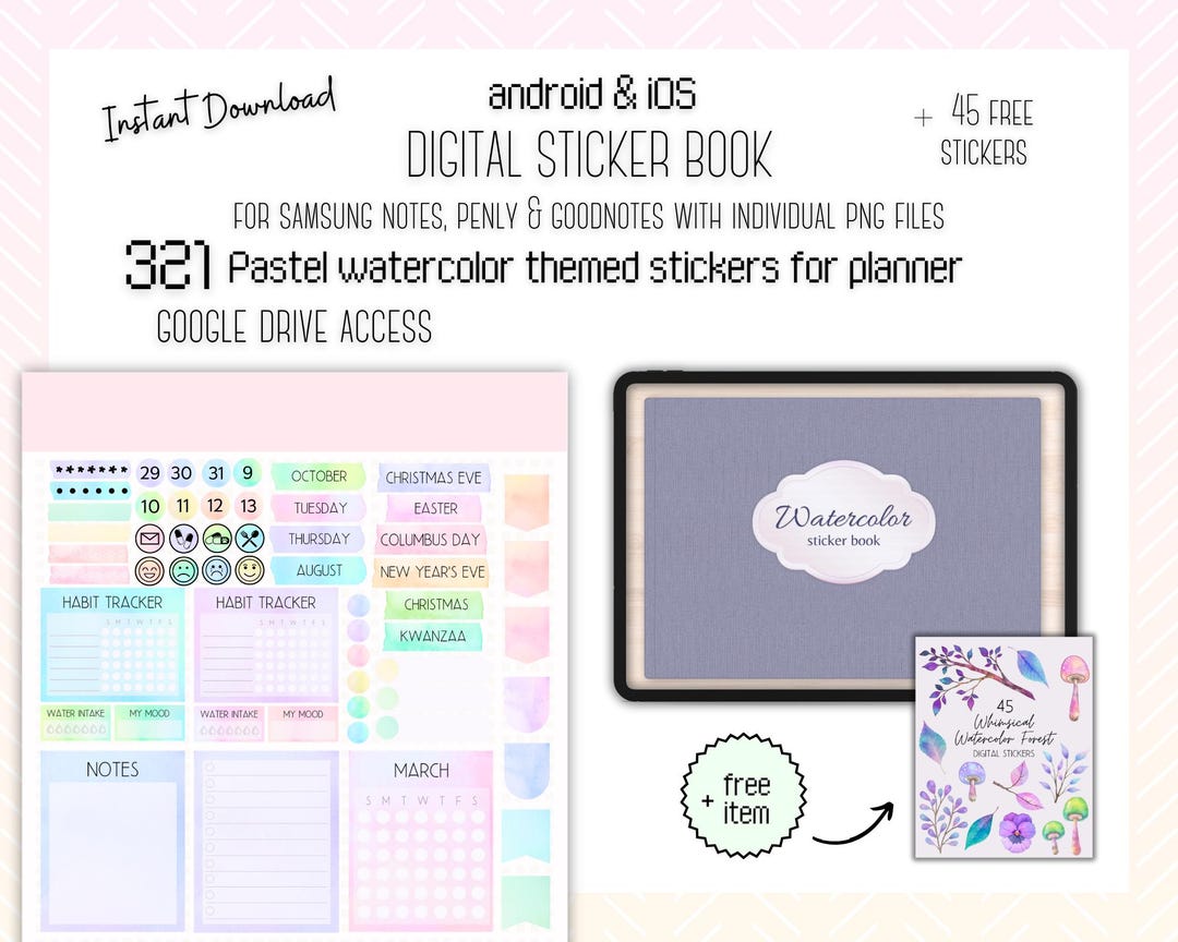 Samsung Notes , Penly & Goodnotes Sticker Book | Pastel Watercolor ...
