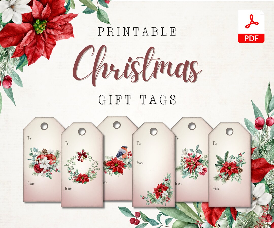 Printable Christmas Gift Tags | Red | PDF | 6 Designs - Etsy