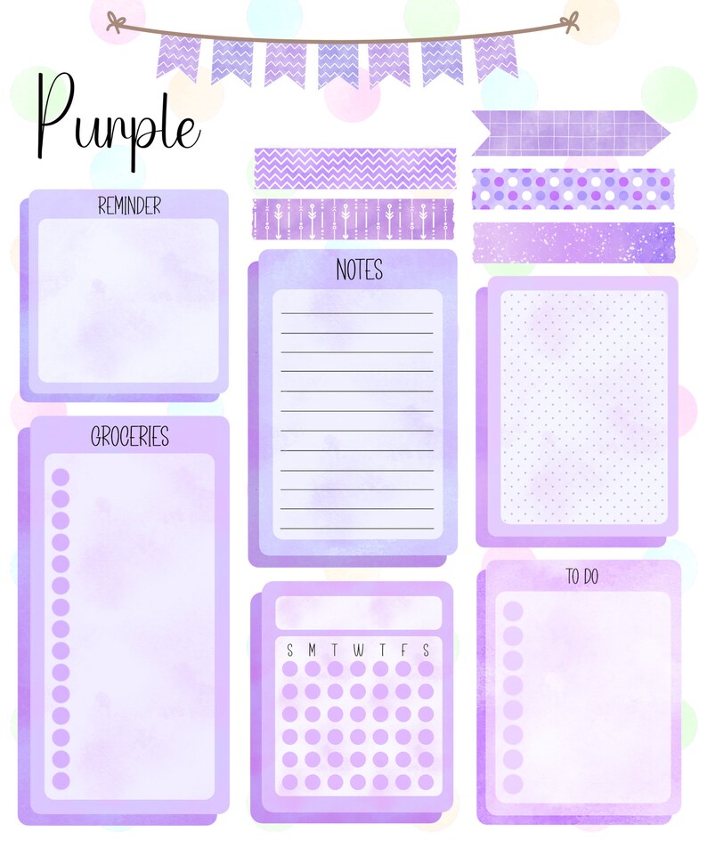 Basic Multicolor Digital Planner Stickers 72 Individual PNG Files Pre ...