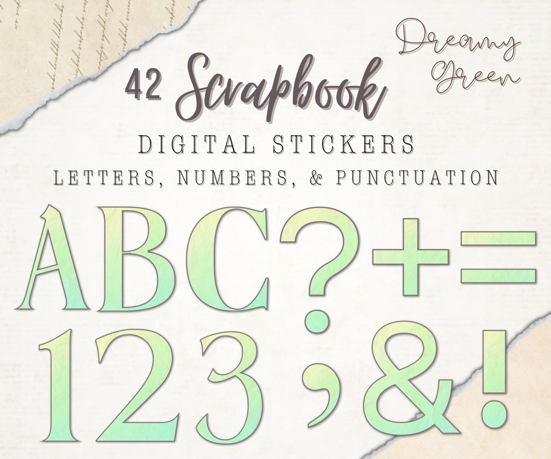42 Alphabet Numbers & Punctuation Digital Scrapbook Stickers | Dreamy ...