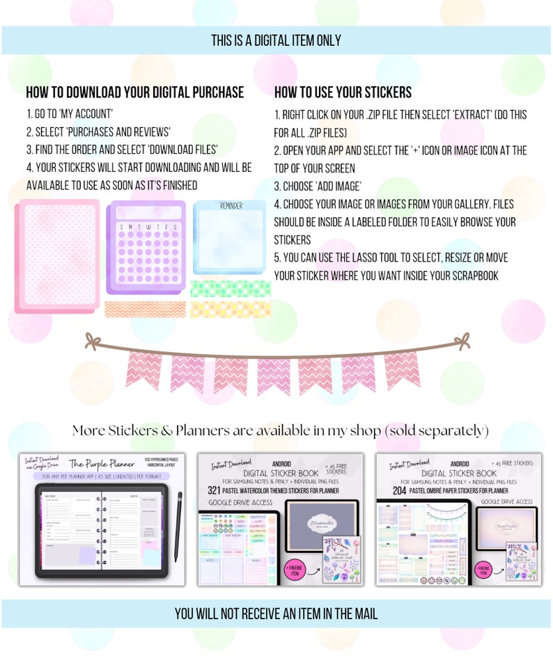 Basic Multicolor Digital Planner Stickers | 72 Individual PNG Files ...