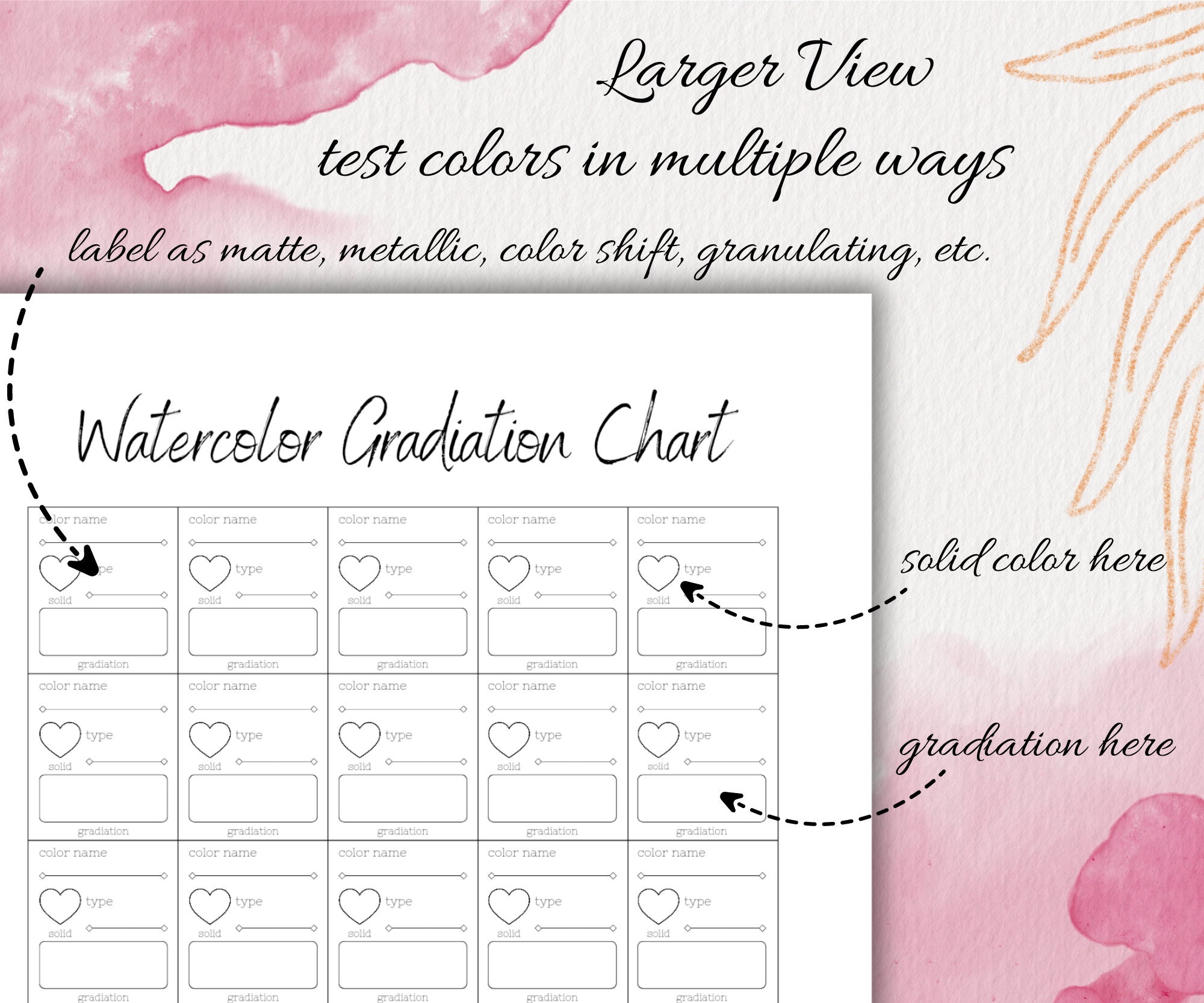 Printable Watercolor Swatch Sheets | 36,48,64,100 + Charts | 7 Pages in ...