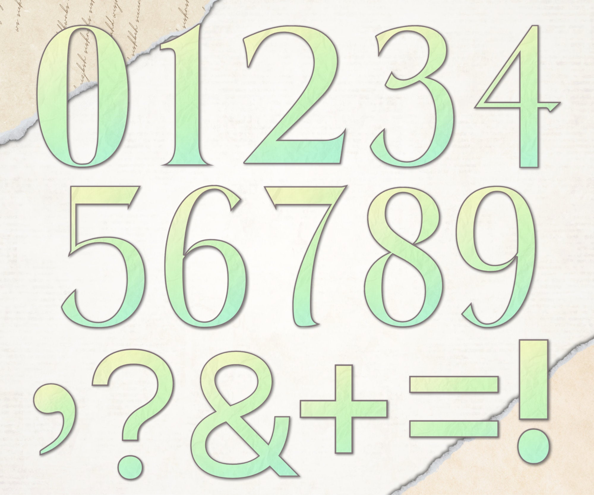 42 Alphabet Numbers & Punctuation Digital Scrapbook Stickers | Dreamy ...