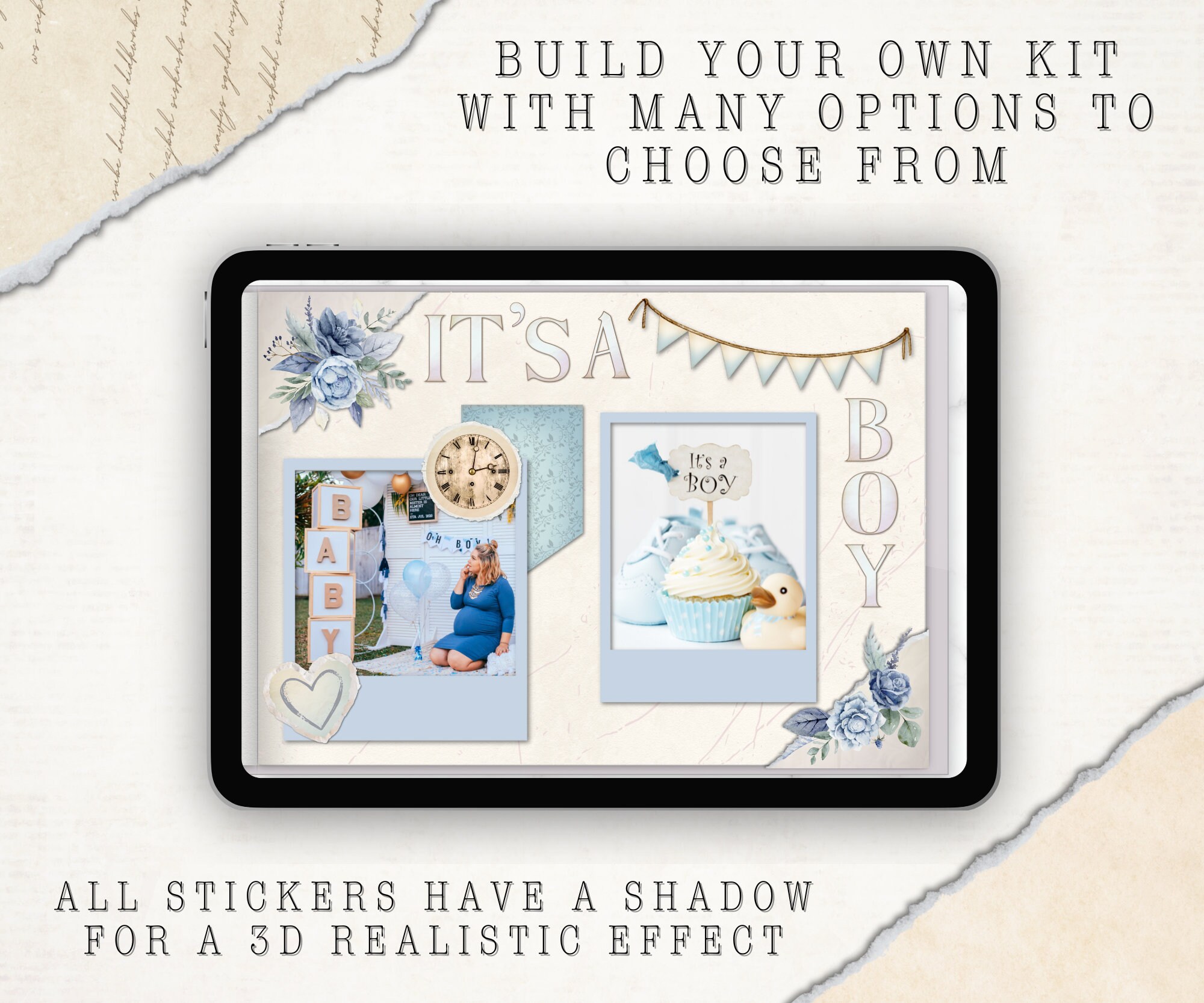 24 Vintage Paper Scrapbook Digital Sticker Page Overlays | Transparent ...