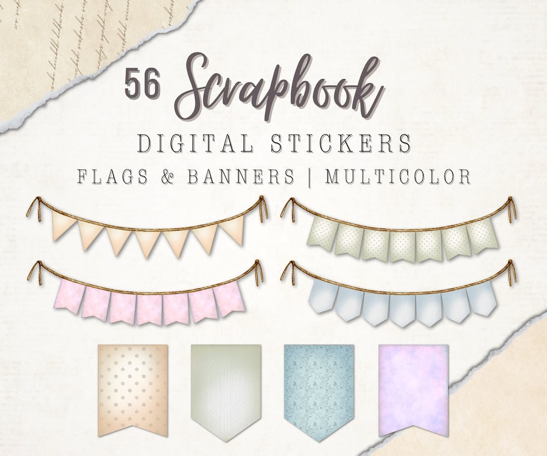 56 Flags & Banners Scrapbook Digital Stickers | Multiple Colors - Etsy