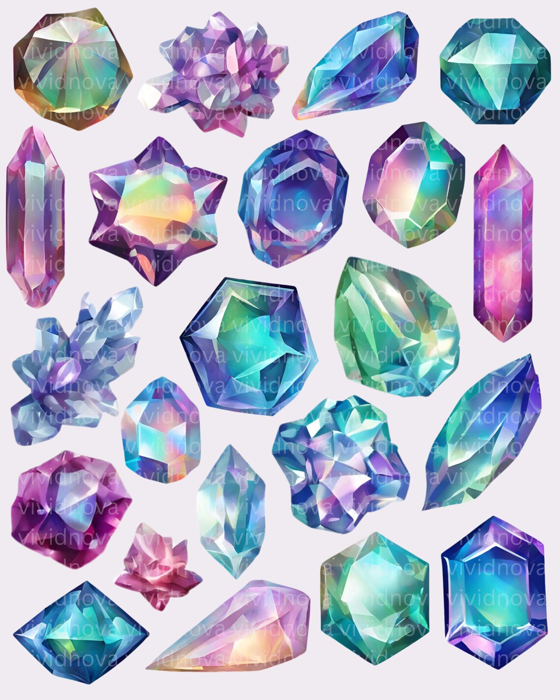 Iridescent Crystal Digital Sticker Bundle | 60 Pre-cropped Stickers for ...