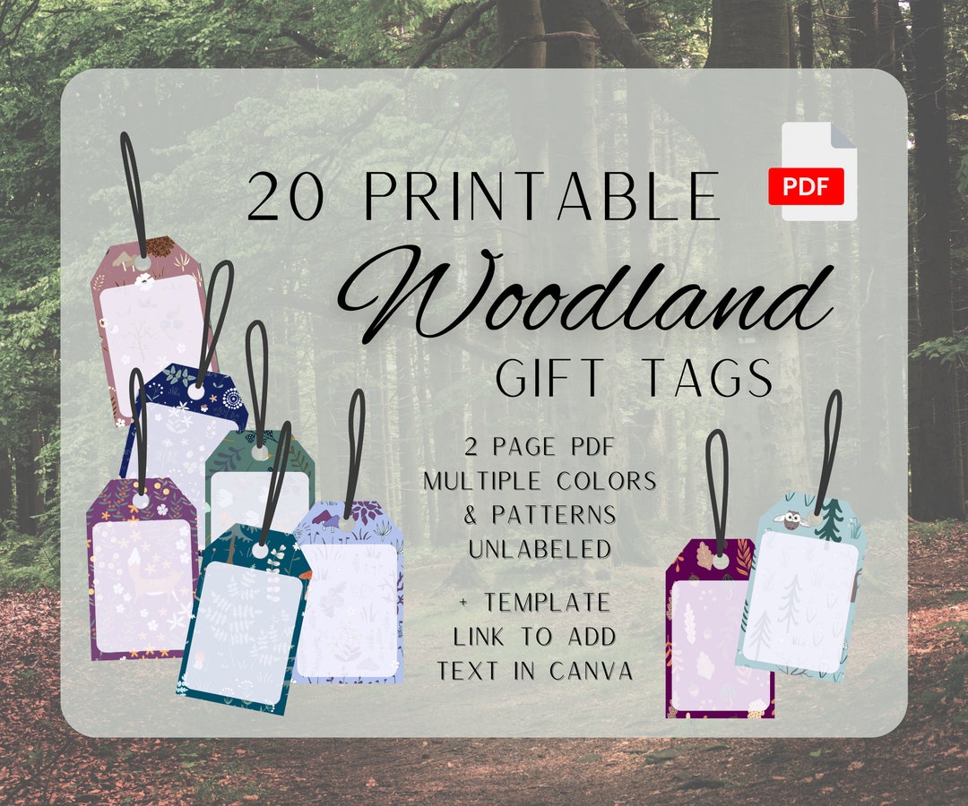 Editable Woodland Gift Tags Printable 20 Designs PDF Canva Template ...