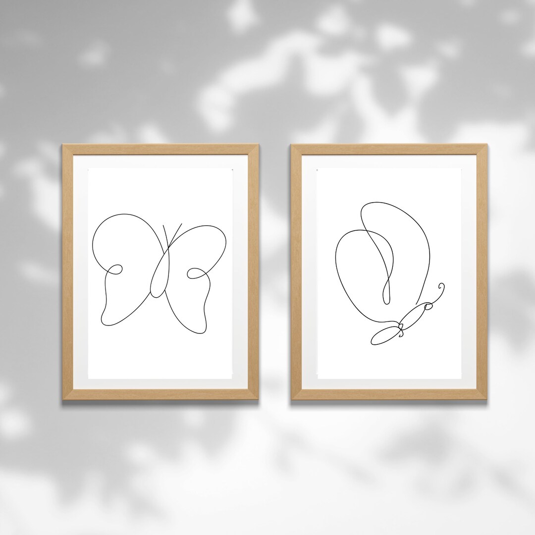 BUTTERFLY 2 Panel Line Art, Black and White Wall Art, Single Line Art ...