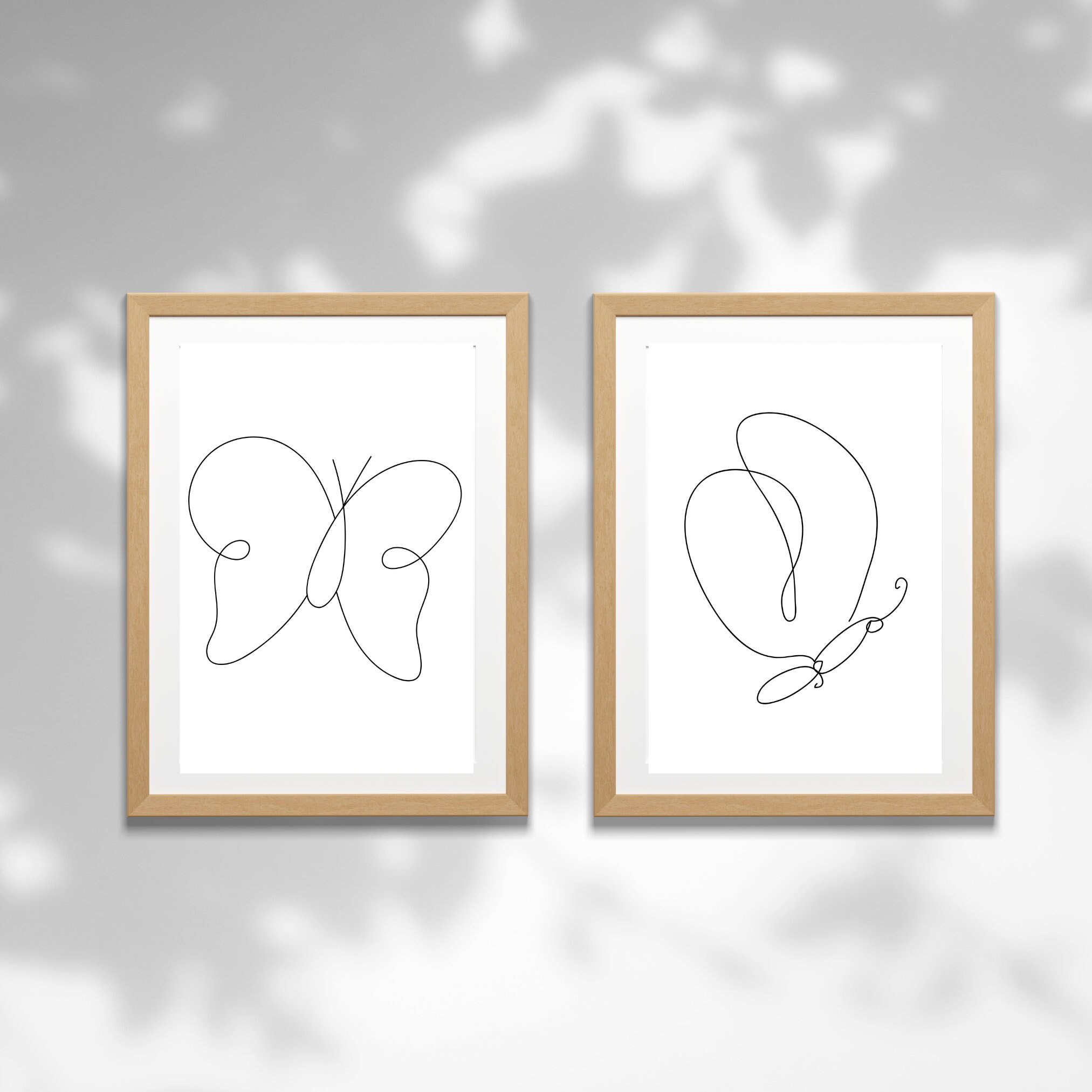 BUTTERFLY 2 Panel Line Art, Black and White Wall Art, Single Line Art ...