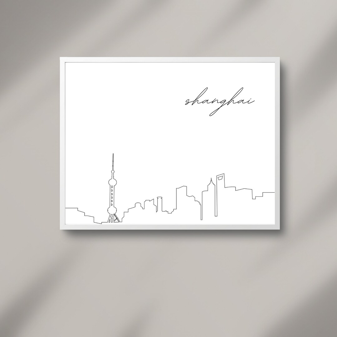 SHANGHAI Horizontal Digital Wall Art, Minimalist One Line Drawing ...
