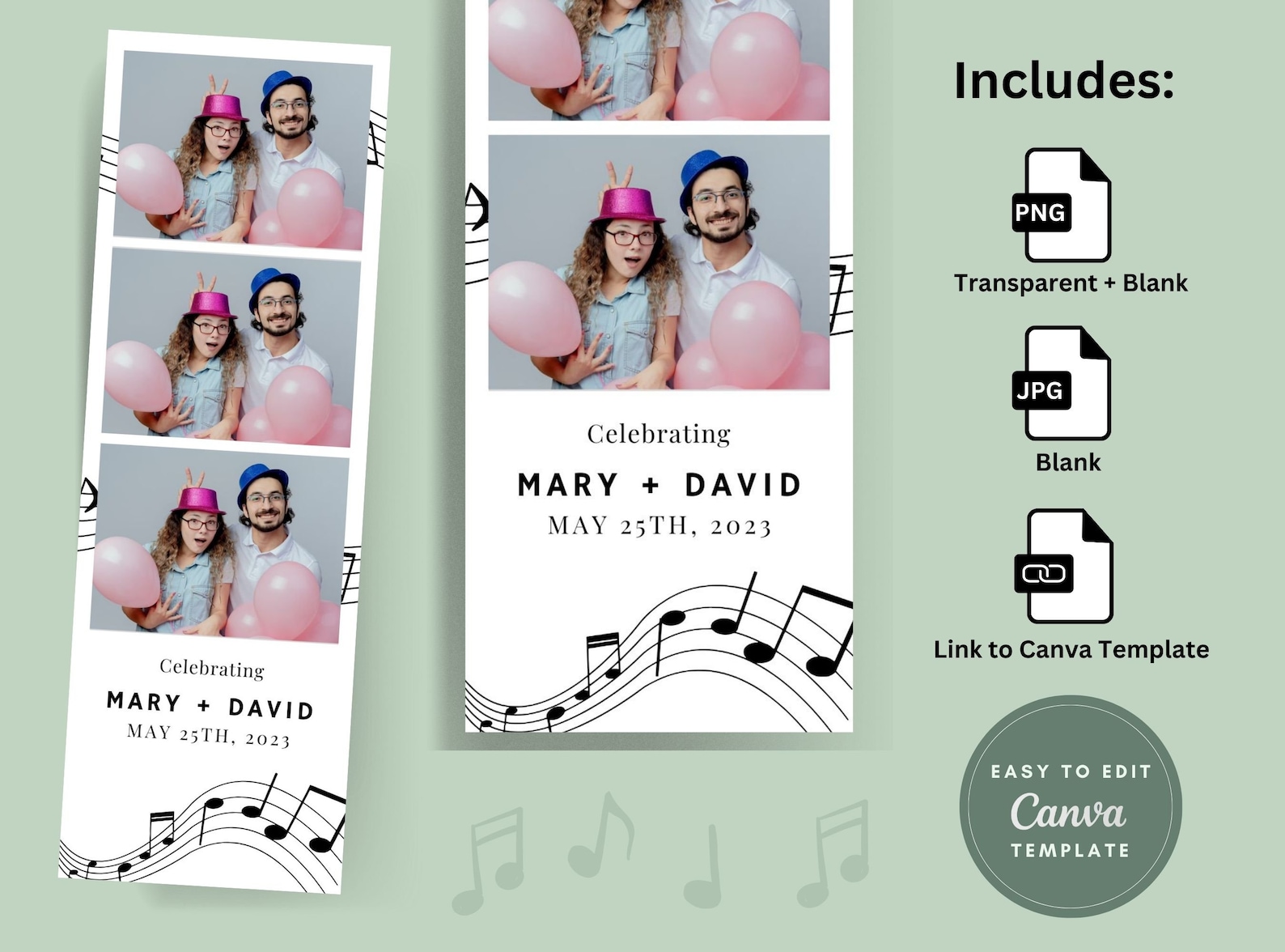 Music Themed Wedding Engagement Photo Booth Template, 2x6 Strip, Photo ...