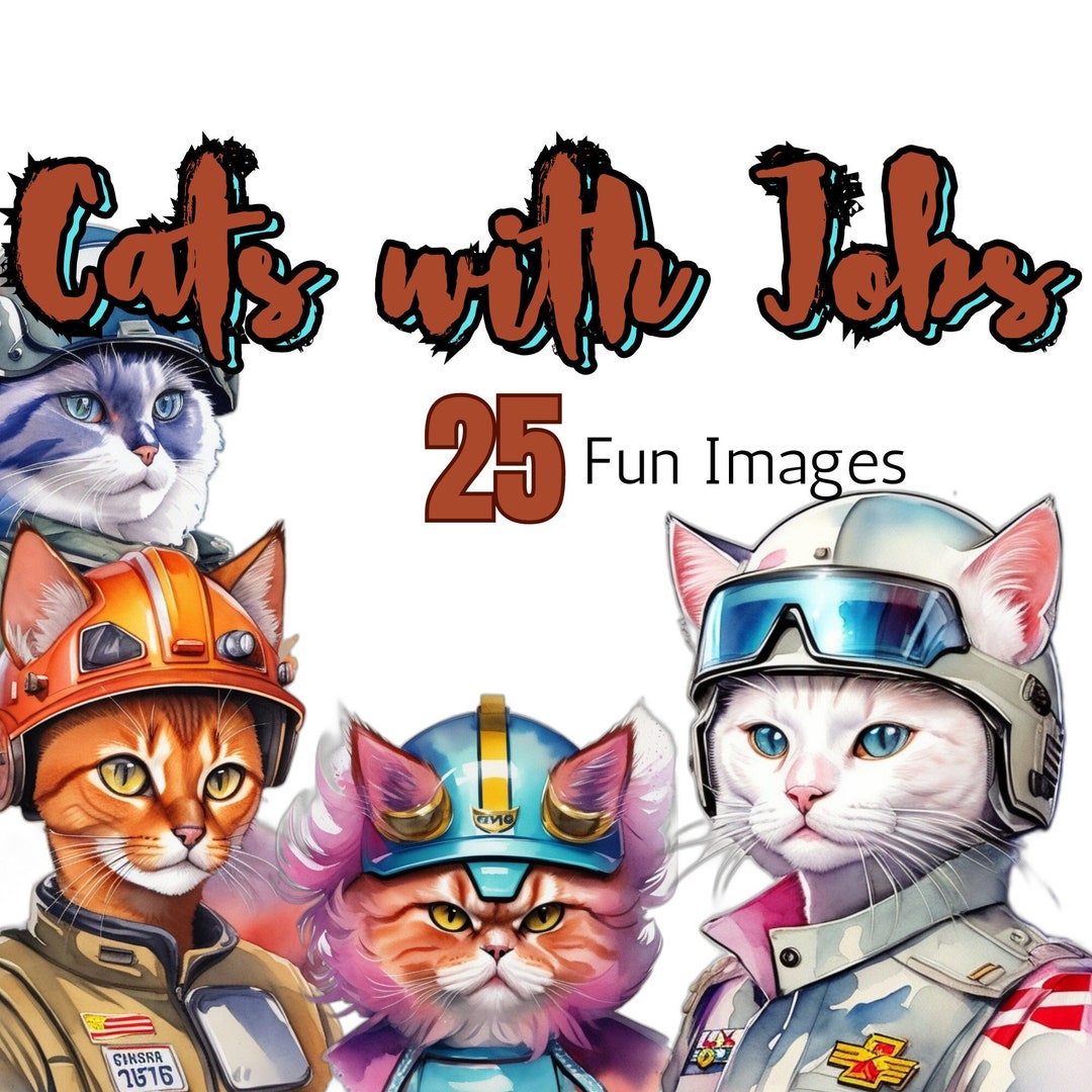 Cats With Jobs Clip Art 25 Image Bundle, Scrapbook Art, Cat, Cute Art ...