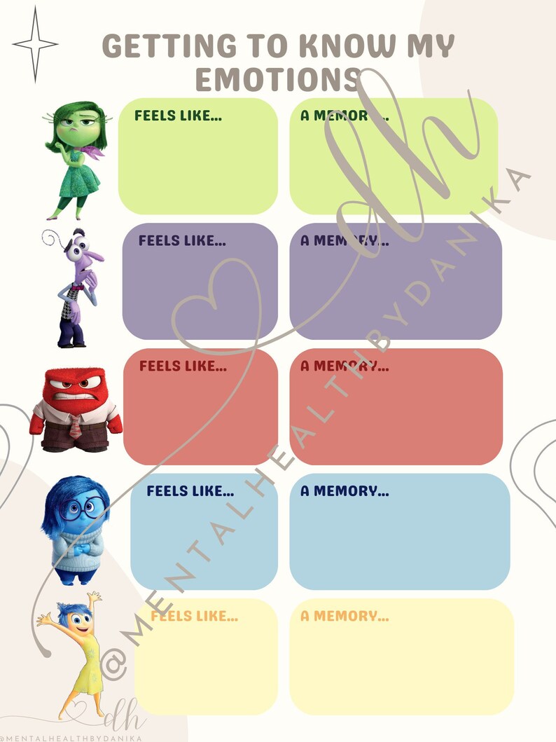 Inside Out Themed Emotional Regulation Printable Worksheets - Great for ...